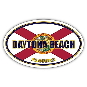 Daytona Beach City Florida State Flag | FL Flag Volusia County Oval State Colors Reflective Sticker Car Decal 3x5 inches