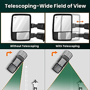 SCITOO Towing Mirrors fit for Ford Mirrors fit for Ford for F250 for F350 for F450 for F550 Super Duty 2003-2007 Signal Power Controlling Heated Convex Glass Manual Folding Telescoping (Pair)
