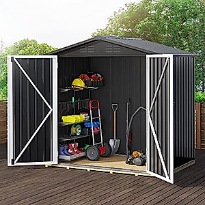 DWVO 6 x 4FT Outdoor Storage Shed, Large Metal Tool Sheds, Heavy Duty Storage House with Lockable Doors & Air Vent for Backyard Patio Lawn to Store Bike, Tool, Lawnmower, Waterproof, Black