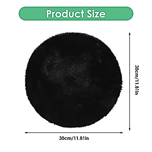 WLLHYF Faux Fur Rug，12 Inches Small Round Fur Rug Faux Fur Fluffy Area Rug Soft Round Chair Cover Seat Pad Cushion Carpet Mat for Bedroom Living Room Decor Photography Background of Jewelry (Black)