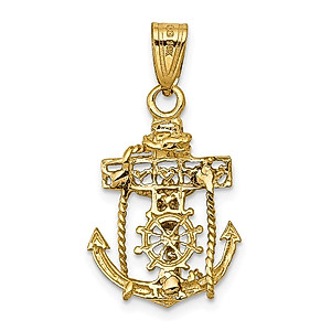 Solid 14k Yellow and White Gold Two Tone Anchor Mariners Cross Pendant Jesus Crucifix Charm SMALL - 1" - 25mm x 15mm
