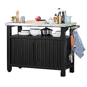 Keter 6131 Grill Beistelltisch (2-türig) Barbecue Side Table, 54 x 123.7 x 90 cm, Brown