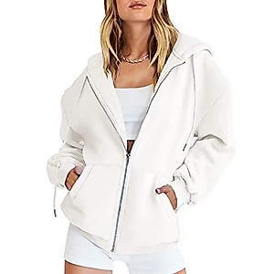 ANRABESS Women's Hoodies 2023 Fall Jacket Casual Fleece Long Sleeve Sweatshirts Zip Up Y2k Hoodie Trendy Clothes Cute Teen Girl Tops A989baise-M White
