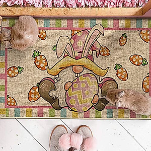 Artoid Mode Gnome Egg Carrots Easter Doormat, Seasonal Spring Summer Home Decor Low-Profile Switch Rug Door Mat Floor Mat for Indoor Outdoor 17x29 Inch