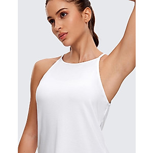 CRZ YOGA Halter Tank Tops for Women High Neck Workout Tops Flowy Cami Tanks Sleeveless Tops Athletic Yoga Shirts White Small