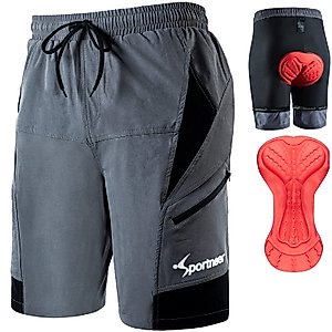 Sportneer Mens Mountain Bike Shorts - 3D Padding MTB Cycling Shorts for Men with Liner and Loose Fit (Large, Grey)