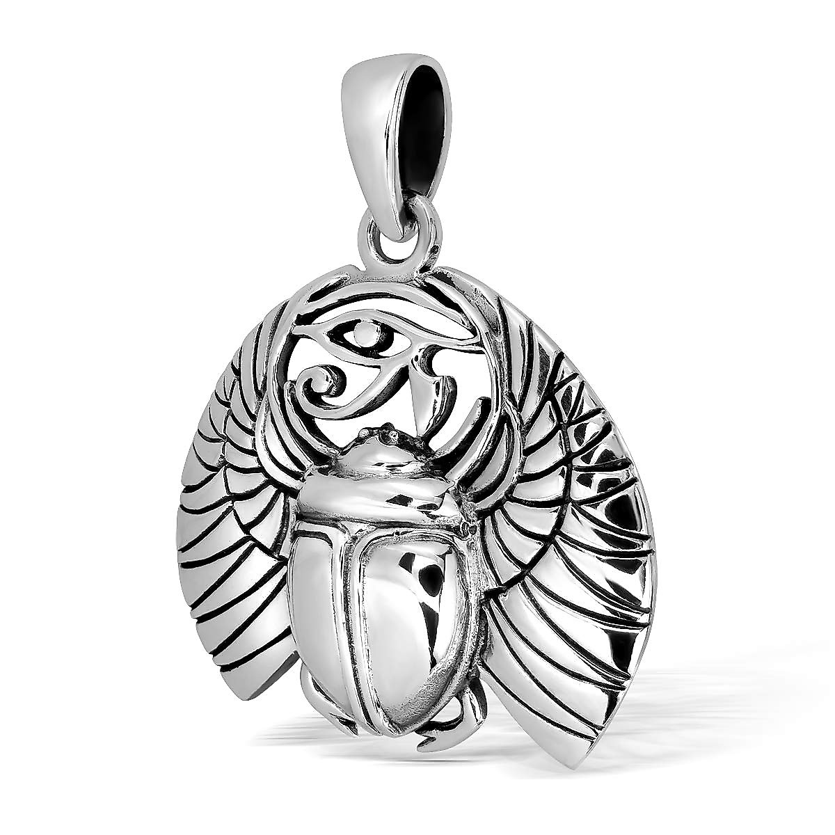 WithLoveSilver 925 Sterling Silver Ancient Egyptian Scarab Eye of Horus Symbol of Protection Pendant