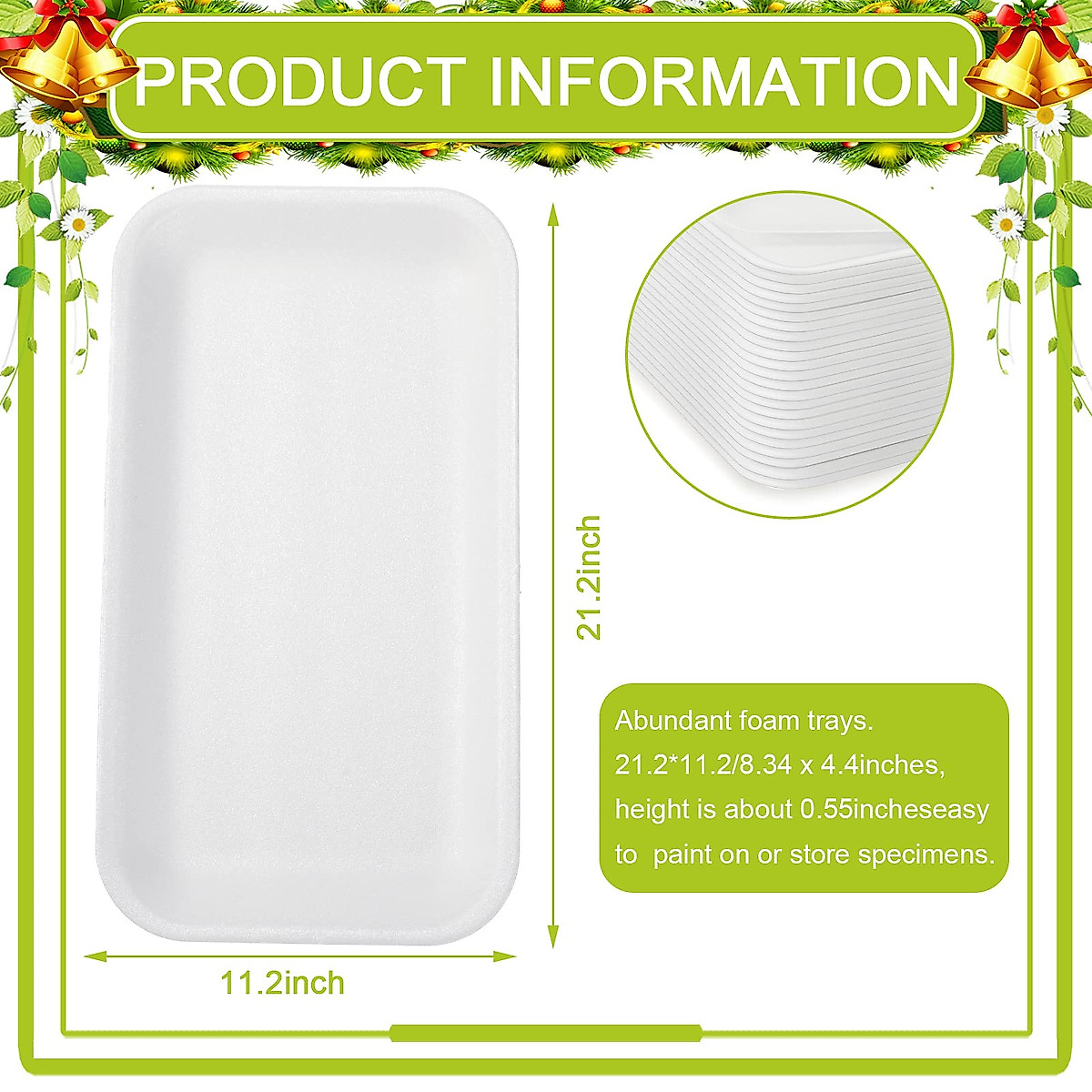 EBOOT 50 Pcs Crafts Foam Trays, White Foam Meat Food Plates Paint and Ink Mixing Plates Rectangle Printmaking Dish for DIY Art Craft Dissecting(8 x 4 x 1 Inches)