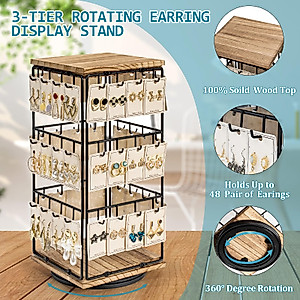 Yoimori 360 Rotating Earring Display Stands for Selling, Earring Rack Display Holder Stand, Jewelry Display for Vendors Selling Earring Cards, Necklaces, Bracelets, Hair Accessories (48 Hooks)