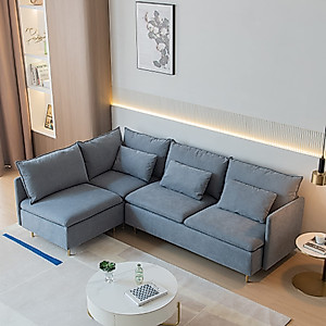 HBRR Convertible L-Shaped Modular Sofa, Modern Sectional Couch Cotton-Linen Fabric for Living Room, Grey