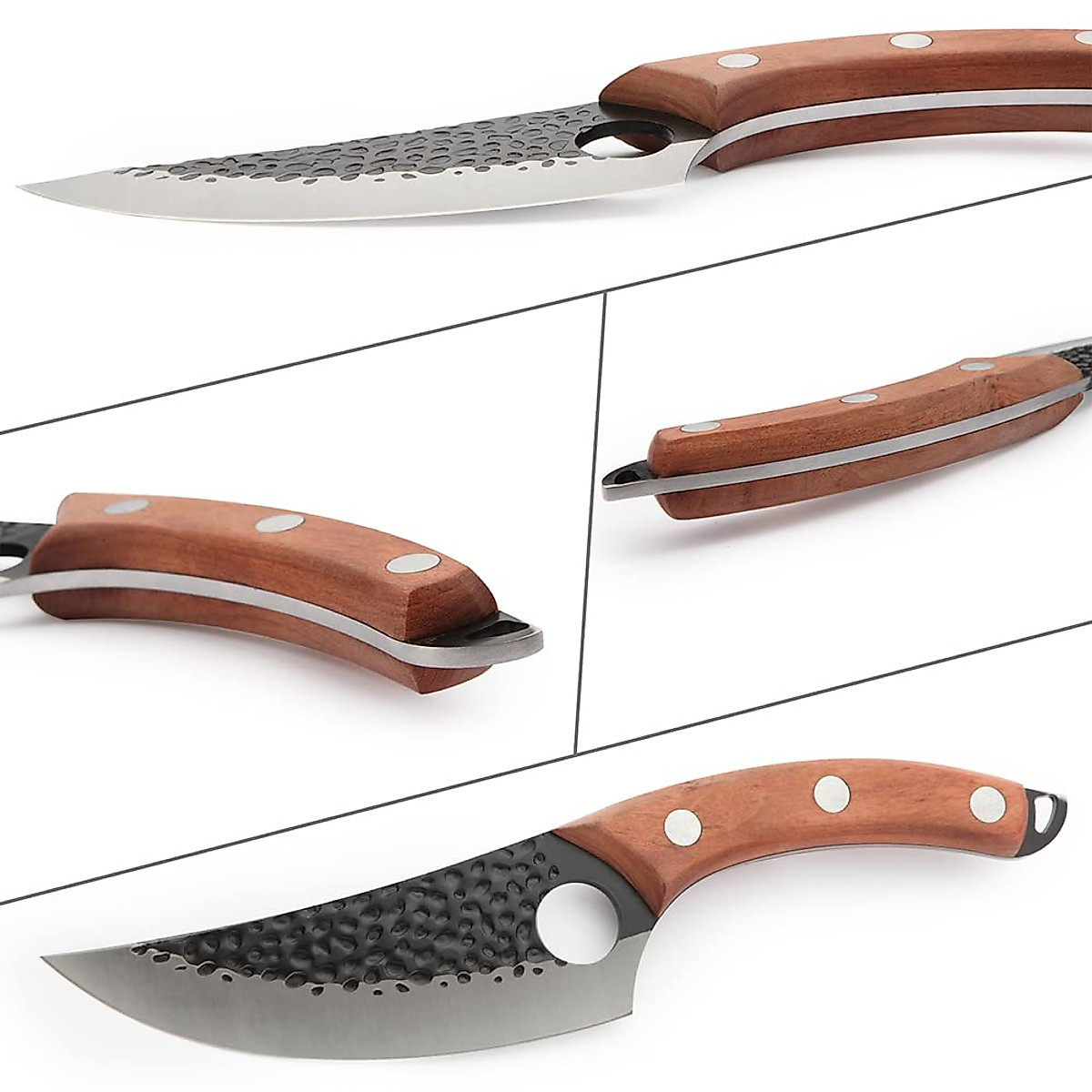 Venkidoo Viking Knife, Hand Forged Boning Knife with Leather Sheath & Package Box, Stainless Steel Meat Cleaver Outdoor Cooking Cutter Butcher Knife for Home Kitchen Outdoor BBQ Camping