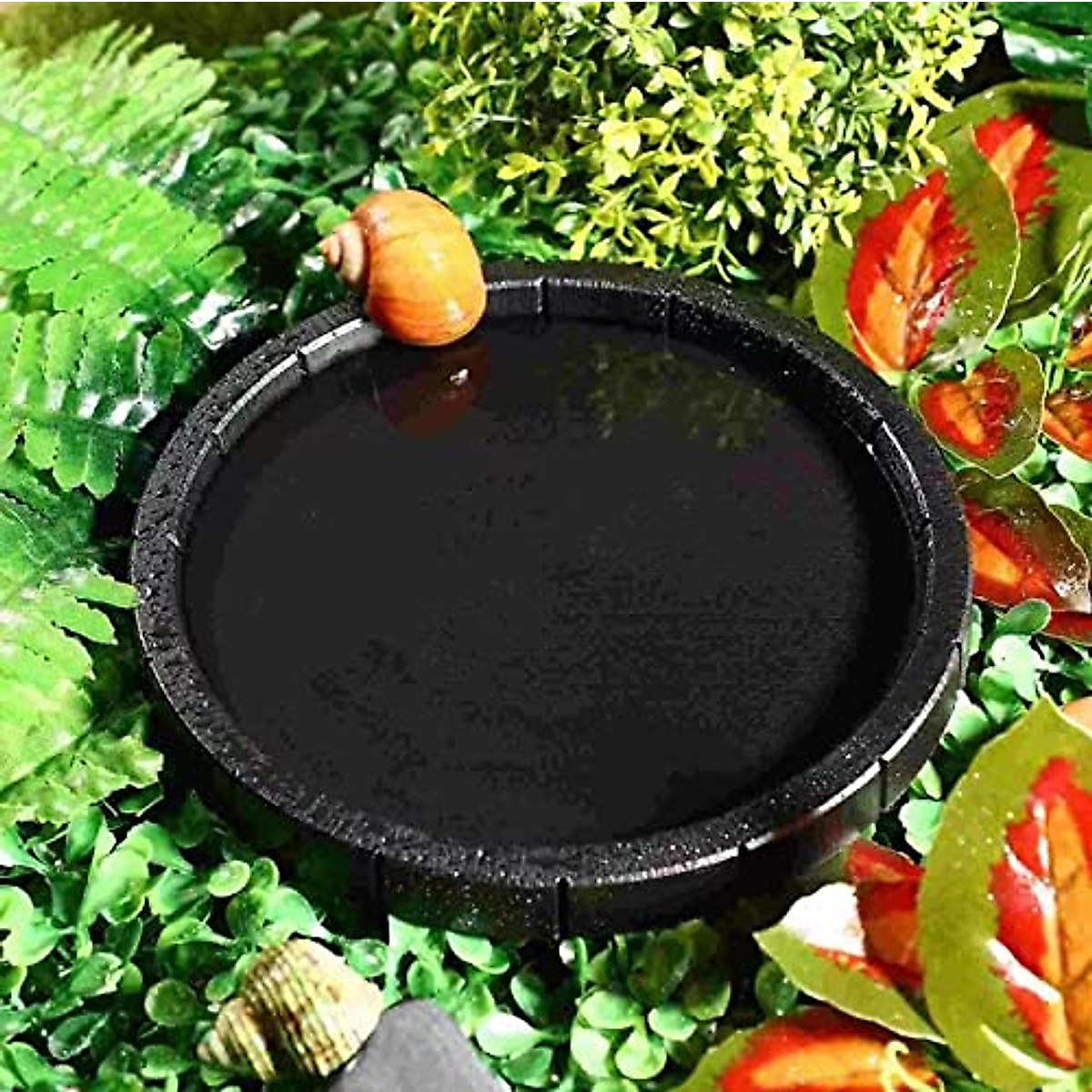 Lucky Interests 3pcs Reptile Food Water Bowl, Round Basin Tortoise Food Dish with 3 Tongs, Black Lightweight Reptile and Amphibians Feeder Shallow Reptile Food Container for Turtle, Lizard, Gecko