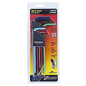 Bondhus 69499 Ball End L-Wrench Set w/ColorGuard Finish, 9 Piece