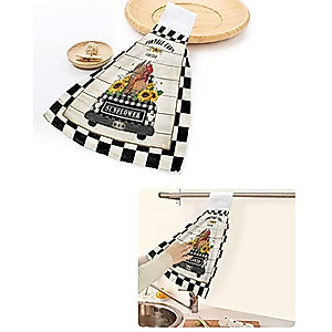 Hanging Kitchen Towel with Loop Vintage Farm Chicken Truck Black White Buffalo Plaid Soft Dish Towels Tie Towel Tea Towels Washcloth for Bathroom Home
