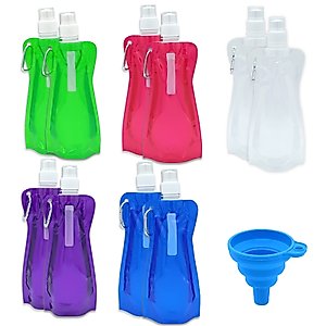 10pcs Collapsible Reusable Water Bottle with Carabiner Clip and folding funnel, for For Gym, Sports, Teams, Hiking, Camping, Biking, Outdoors, Beach, Traveling, Yoga & More, 5 Color