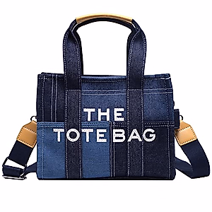 Tote Bags for Women Handbag Tote Purse with Zipper Denim Crossbody Bag Shoulder Bag for Office, Travel, School (Blue, Large)