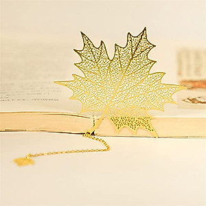 Metal Bookmarks with Chain Golden Hollow Leaf Bookmark Unique Leaf Plant Gifts Bookmark for Women Men Book Lovers Writers Readers(Apricot Chain)