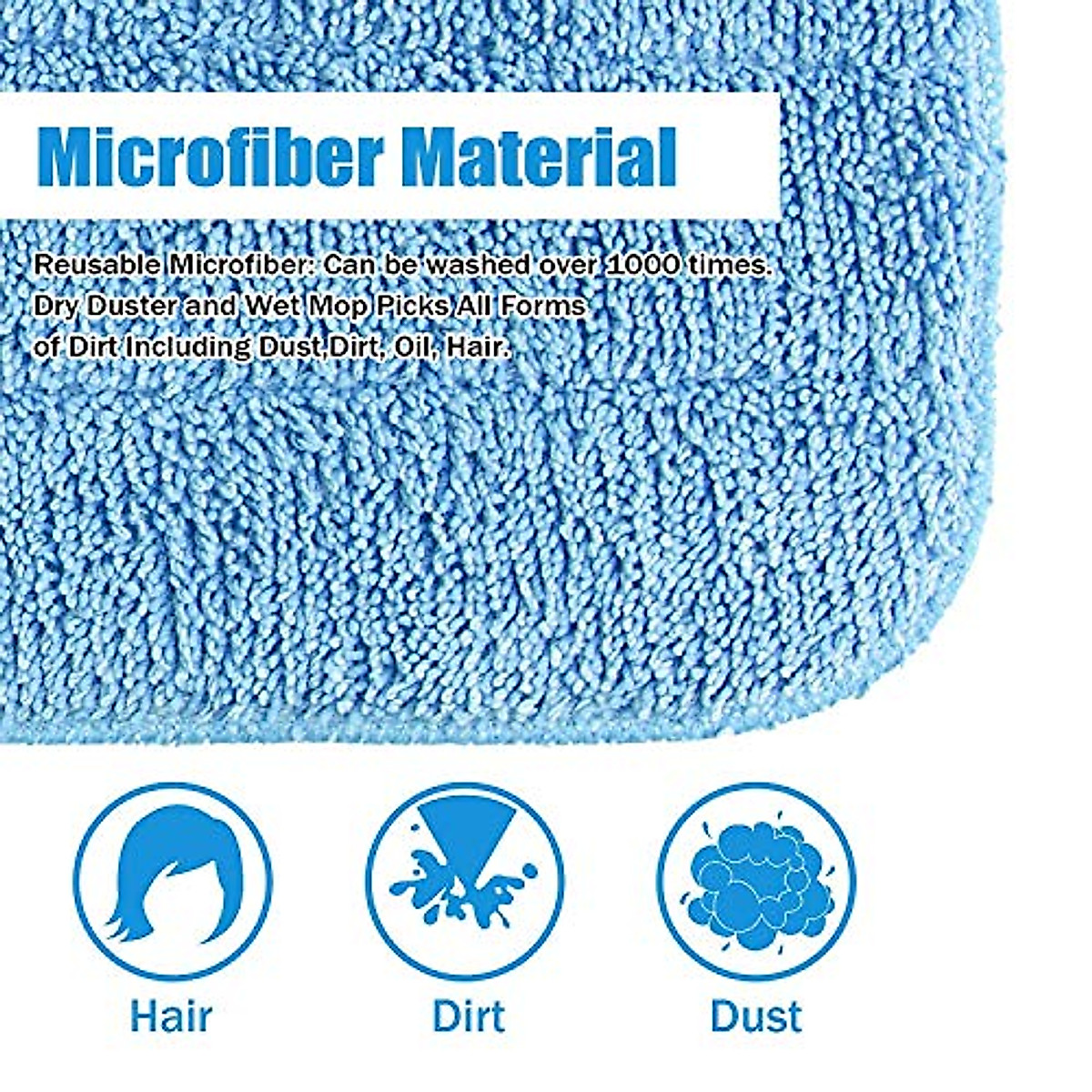 Reusable Microfiber Mop Pads, 6 Pack 18''x 6'' Mop Head Replacement, Wet/Dry Home & Commercial Cleaning Scrubbing Floor Mop Pad- Blue