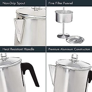 Primula Today Aluminum Stove Top Percolator Maker Durable, Brew Coffee On Stovetop, 9 Cup, Silver