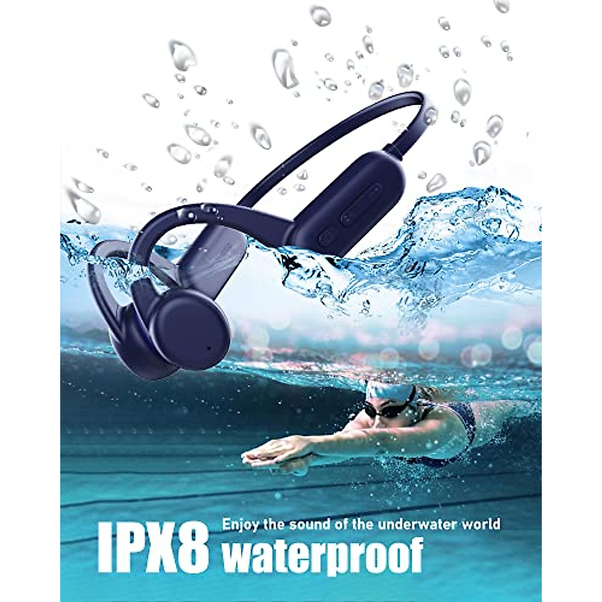 ESSONIO Bone Conduction Headphones Swimming Headphones Open Ear Bluetooth IPX8 Waterproof Underwater Headphones for Swimming Built-in 8G Memory