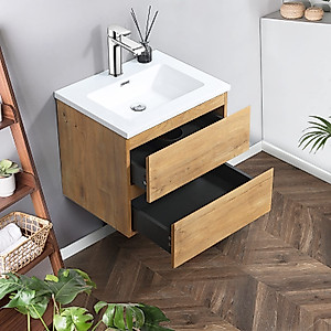 KSWIN 24" Wall Mounted Bathroom Vanity with Sink, Modern Floating Bathroom Cabinet with White Integrated Wash Basin