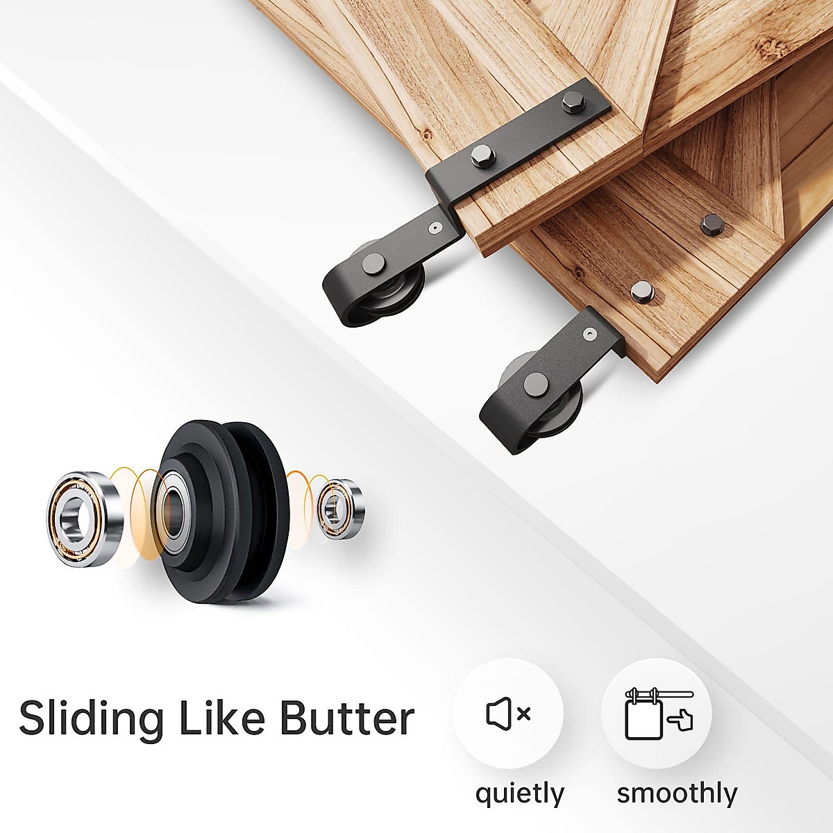 EaseLife 10 FT Bypass Double Sliding Barn Door Hardware Kit,Single Track,Heavy Duty,Slide Smoothly Quietly,Easy Install (10FT Track Kit for Double 65" Wide Door)