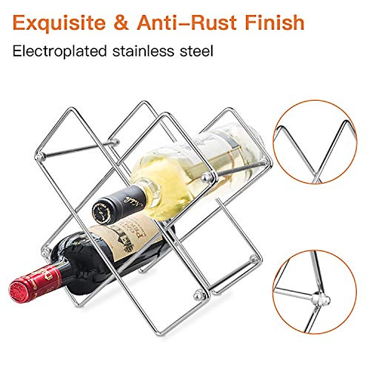 Yimerlen Tabletop Wine Rack, Geometric Countertop Wine Holder, Metal, Capacity - 6 Bottle (Silver)