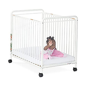 Foundations Chelsea Euro Clearview Metal Evacuation Crib, Compact Mini Size, 3" Commercial Grade Casters, White