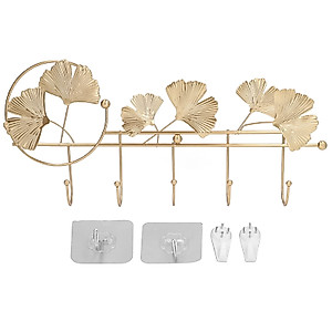 Coat Rack Wall Mount, Gold Ginkgo Leaf Shaped Coat Hanger Wall Hooks for Keys Hat Towel Purse Robes Jacket Clothes