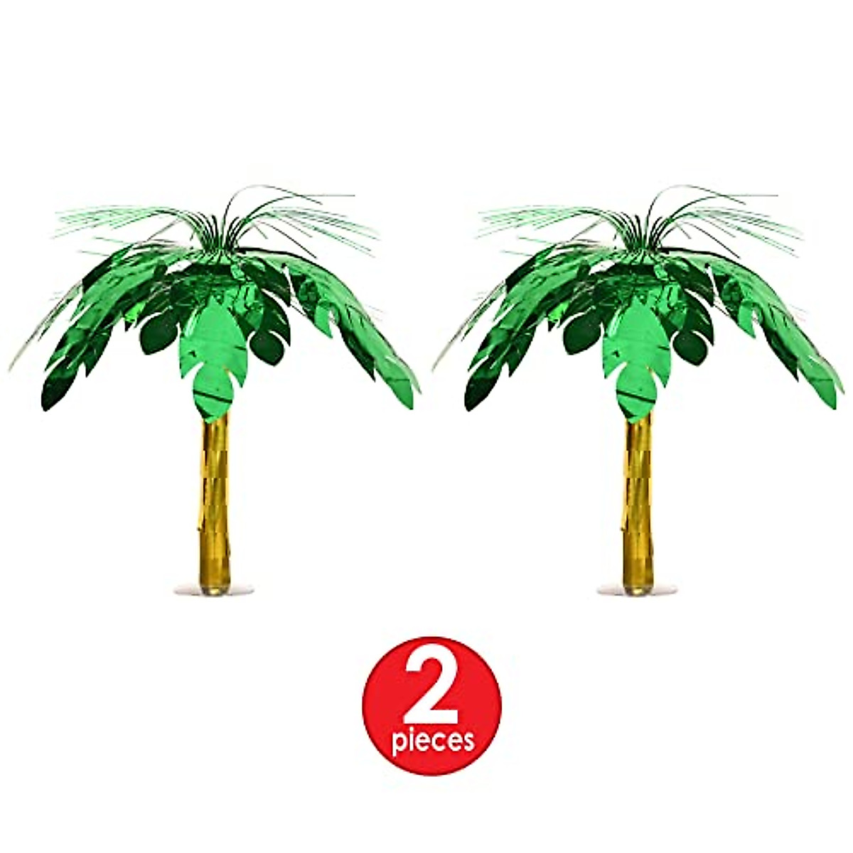 Beistle 2 Piece Metallic Plastic Palm Tree Cascade Centerpieces for Luau Hawaiian Theme Birthday Party Supplies Jungle Safari Decorations, 18", Green/Gold
