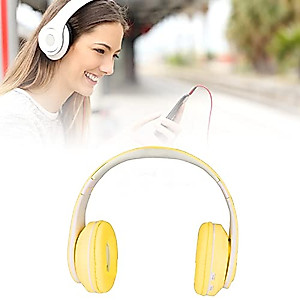 Cryfokt Noise Reduction Bluetooth Headset for Kids, Foldable Over Ear Headphone Wireless Wired Headphones with Colorful Light for Phone, Laptop, Tablets, Online Learning(Yellow)