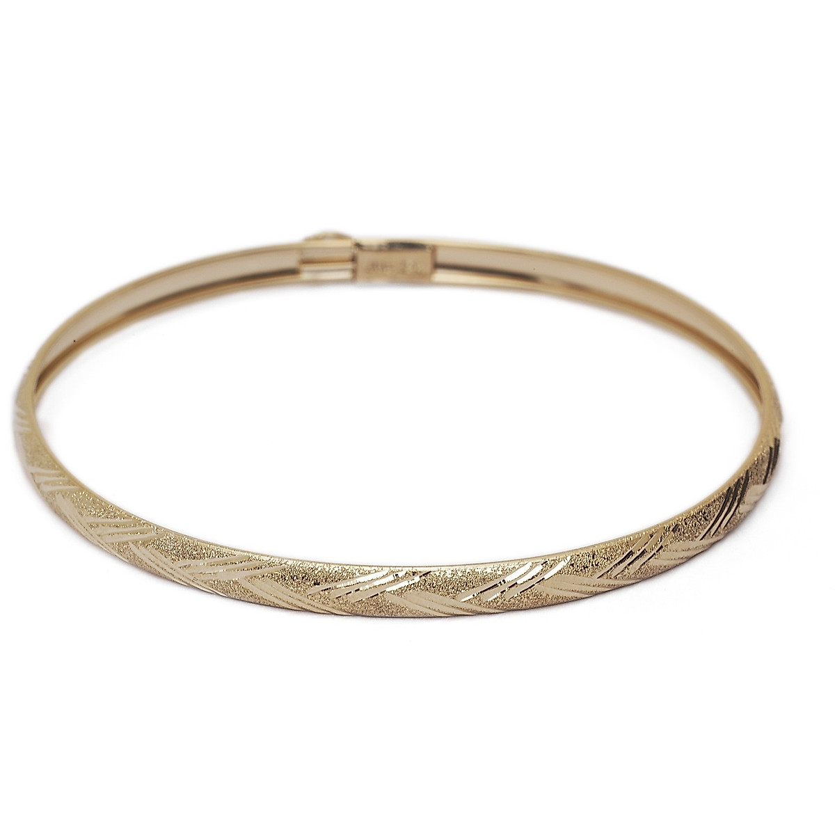Floreo 10k Yellow Gold 4mm Bangle Bracelet Flexible Round with Diamond Cut Design, 7 Inch