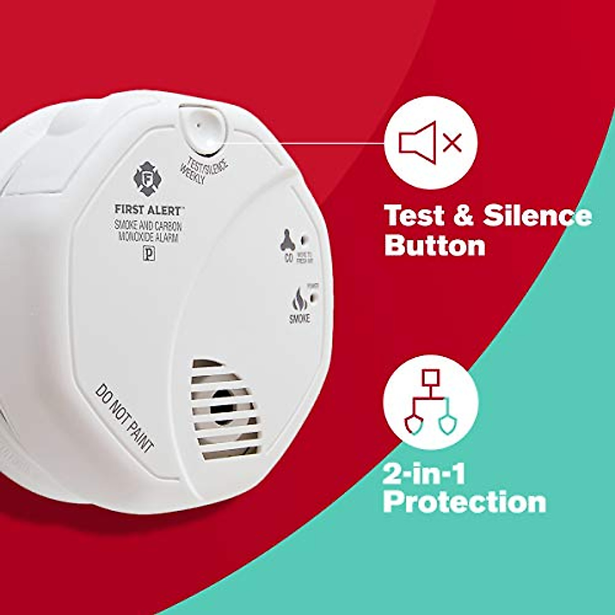 First Alert Powered Alarm SCO5CN Combination Smoke and Carbon Monoxide Detector, Battery Operated, 1 Pack, White