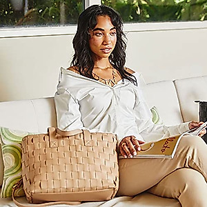 Like Dreams Women's Large Vegan Leather Woven Quilted Top Handle Missy Fashion Tote Bag (Blue Grey)