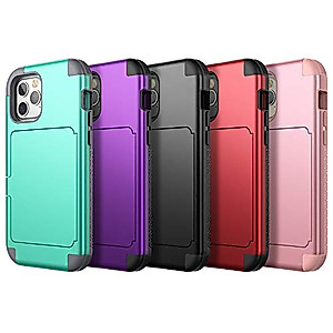 WeLoveCase for iPhone 12/ for iPhone 12 Pro Wallet Case with Credit Card Holder & Hidden Mirror, Defender Three Layer Shockproof Heavy Duty Cover for iPhone 12/ for 12 Pro 2020, 6.1 inch Rose Gold