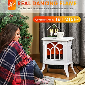 HOMCOM 17" Freestanding Electric Fireplace Stove, Fire Place Heater with Realistic Logs and Flame Effect, Adjustable Temperature, and Overheat Protection, 750W/1500W, White