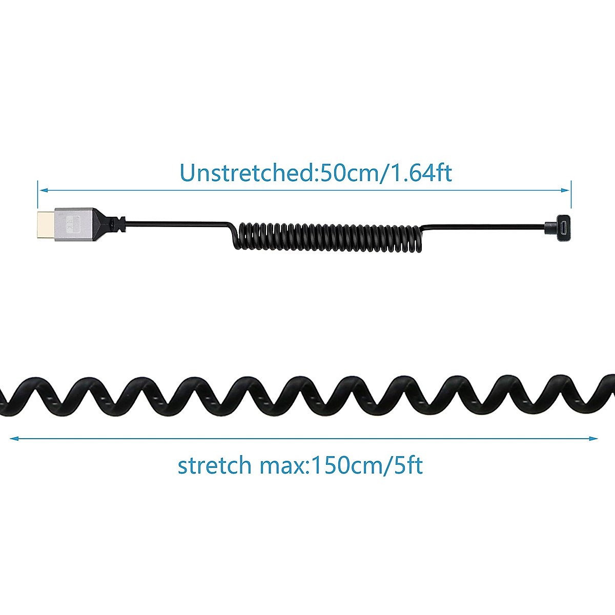 RIIEYOCA 90 Degree Down Angle UHD 4K Micro HDMI Male to HDMI Male 18Gbps High Speed 2.0 Extender Coiled Cable Supports 4K@60Hz,1080p,ARC,3D,for Laptop,DVRs,HDTV,Roku Ultra Stretchable to 1.5M/5FT