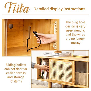 Tiita Rattan TV Stand for 55 60 Inch TV, Bamboo TV Cabinet with 2 Drawers, Boho Entertainment Center with Adjustable Shelf, Mid Century Modern Media Console for Bedroom, Living Room, Study