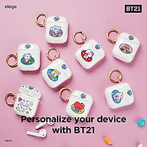 elago BT21 Case Compatible with Apple AirPods Case 1 & 2, Clear Case with Keychain, Reduced Yellowing and Smudging, Supports Wireless Charging [Official Merchandise] [7FLAVORS]