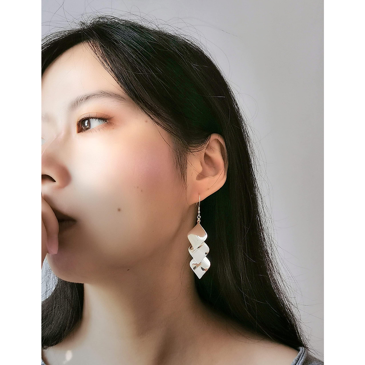 Three-color Silver Dangle Earrings for women shiny and sharp looking stylish match clothing Lightweight & Fashionable 925 Sterling Silver Hooks