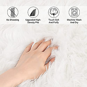 QHWLKJ Faux Sheepskin Fur Rug,White Soft Fluffy Shaggy Area Rug Ultra Soft 2 x 5.3 Feet Sheepskin Fur Rug for Bedroom Sofa Living Room Floor Kids Room