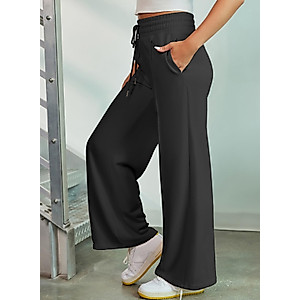 EVALESS Wide Leg Pants for Women Fall Fashion Elastic Waist Pants Casual Lounge Sweatpants Women Baggy Sweat Pants for Women Long Yoga Pants Blak XX-Large Black