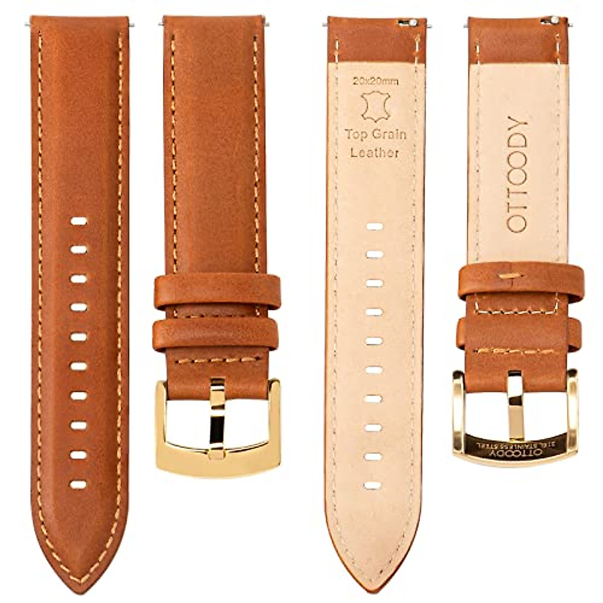 OTTOODY Leather Watch Bands Quick Release, Elegant Top Grain Leather Watch Straps for Men & Women, Choice of Color & Width - 18mm, 19mm, 20mm, 21mm or 22mm Wristbands Bracelet for Watch & Smartwatch