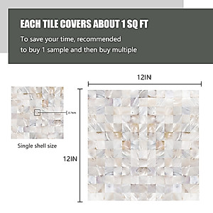 KASARO Peel and Stick Backsplash Shell Tiles, Mother of Pearl Mosaic Self Adhesive Tiles for Kitchen Wall Bathroom Bedroom Decor, Natural, 10-Sheet