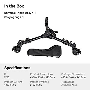 SmallRig Universal Photography Tripod Dolly, Heavy Duty with 3" Rubber Wheels, Adjustable Legs and Carry Bag, 33 lbs Capacity Tripod Wheels for Canon for Sony Cameras Camcorder Video Lighting- 3986