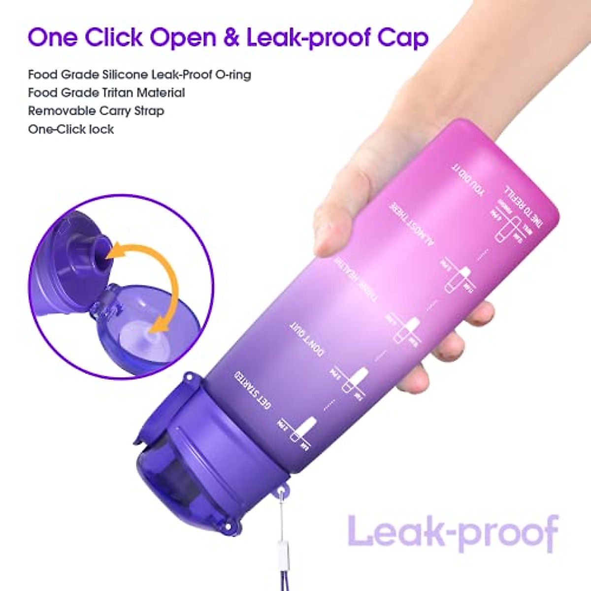 Y&3 32oz Motivational Fitness Sports Water Bottle With Time Marker, BPA Free Tritan Plastic, Leakproof Flip Top, For Gym, Outdoor, Office Work (Purple/Red Gradient, 32oz)