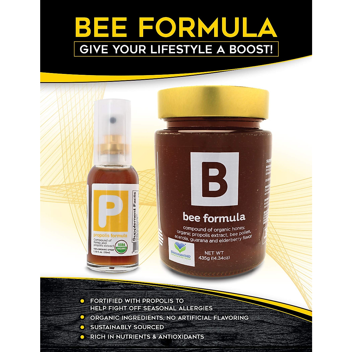 VITASUPPORTMD Superfood Organic Honey Fortified with Propolis - Aide with Immune Support, Energize Your Mind & Body with Bee Pollen, Vitamin C, Guarana, & Elderberry Bee Formula