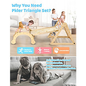 YOLEO Pikler Triangle Set, FSC-Comply 7 in 1 Large Pikler Triangle Climbing Set with Various Combinations, Wooden Montessori Climbing Toys for Toddlers 1-3 Inside, Toddler Playground Indoor Jungle Gym