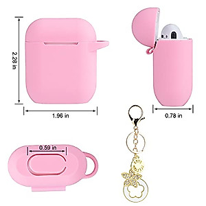 Pink Case Cover with Keychain for AirPods,Soft Silicone Protective Earphone Case Cover Compatible with Apple AirPods 1&2, AirPods 1st/2rd Generation Case with Cute Bling Keychain (Pink)