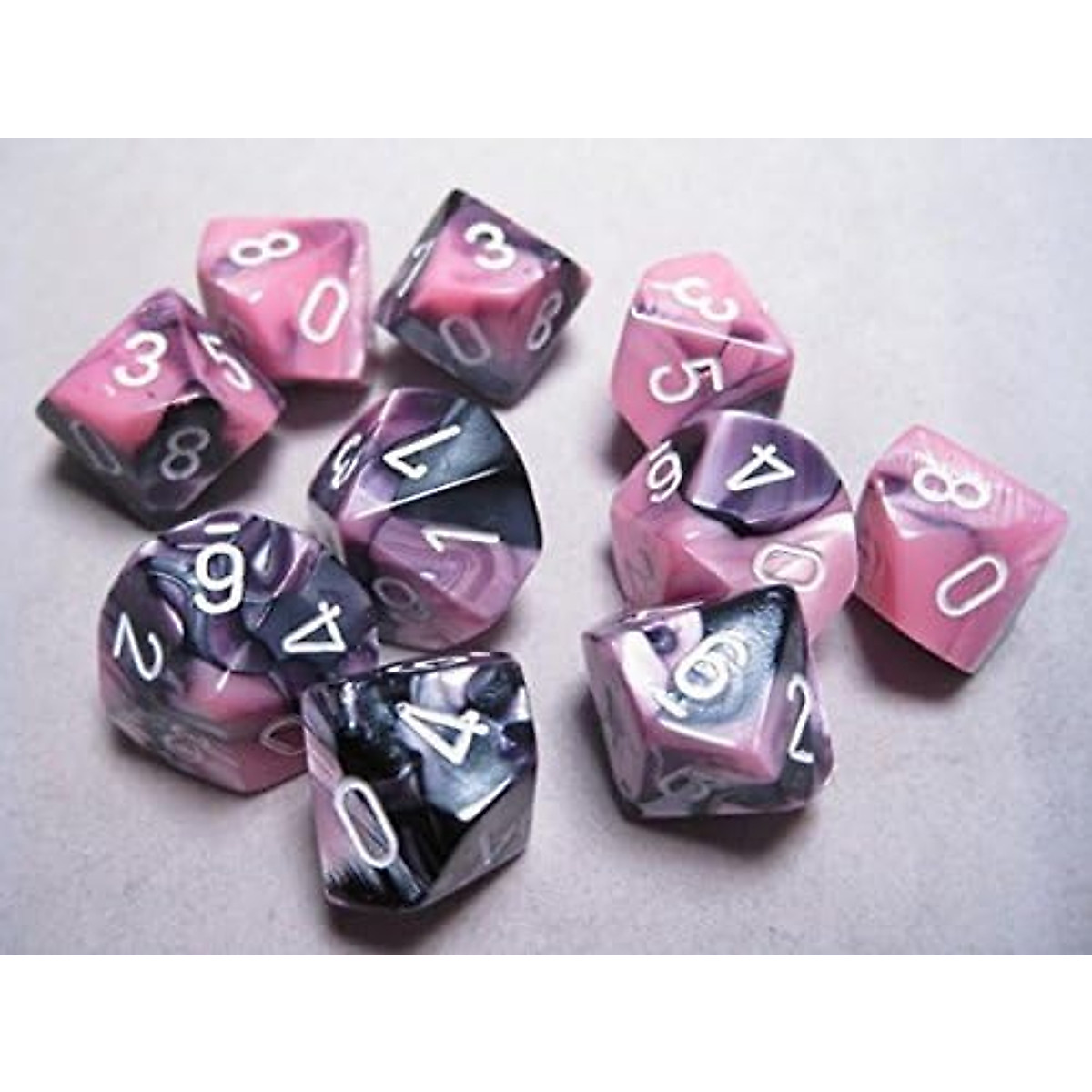 Chessex Dice Sets: Gemini Black & Pink with White - Ten Sided Die d10 Set (10)